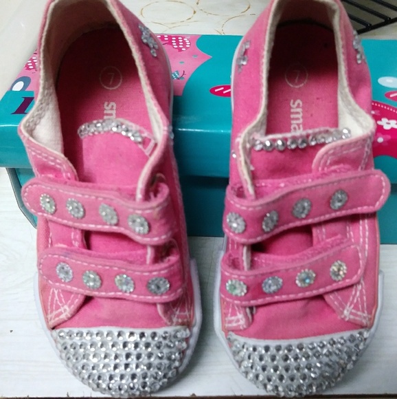 Shoes | Cute As A Button Velcro And Bling Sneakers Size 7 | Poshmark